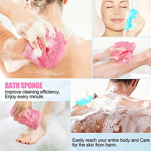 2 Pcs African Net Sponge, African Exfoliating Clean Bath Sponge, Bath Bath Towels,Nylon Net,Wash Cloths,Back Scrubber for Shower, Suitable for Daily use (Lake Blue Pink)