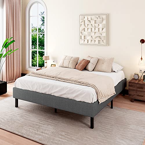 Allewie Full Size Upholstered Platform Bed Frame/Wood Slats Support/Low Profile Bed Frame/No Box Spring Needed/Easy Assembly/Dark Grey