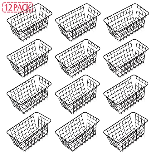 XINFULL 12 Pack Wire Storage Baskets Household Metal Wall-Mounted Containers Organizer Bins for Kitchen Bathroom Freezer Pantry Closet Laundry Room Cabinets Garage Shelf, Medium