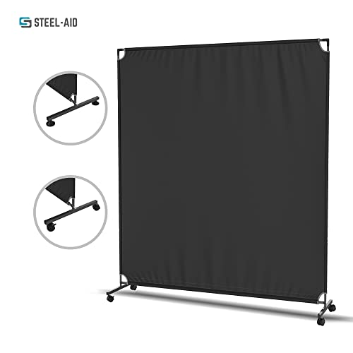 Steel-AID Room Divider Freestanding Office Wall Partition with Blackout Screen, Durable Iron Frame & Rolling Wheels for Privacy in Bedroom, School, College, Studio Apartment & Church Grey, 72”x71”