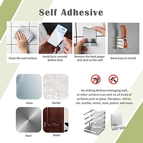 Electric Razor Holder Wall Mounted,Toothbrush Holder,with Shaver Hook Hanger 2 Pack,Stainless Steel Self Adhesive Shower Storage Razor Shelves and Hooks,Razor Shaver Accessory Organizer for Bathroom