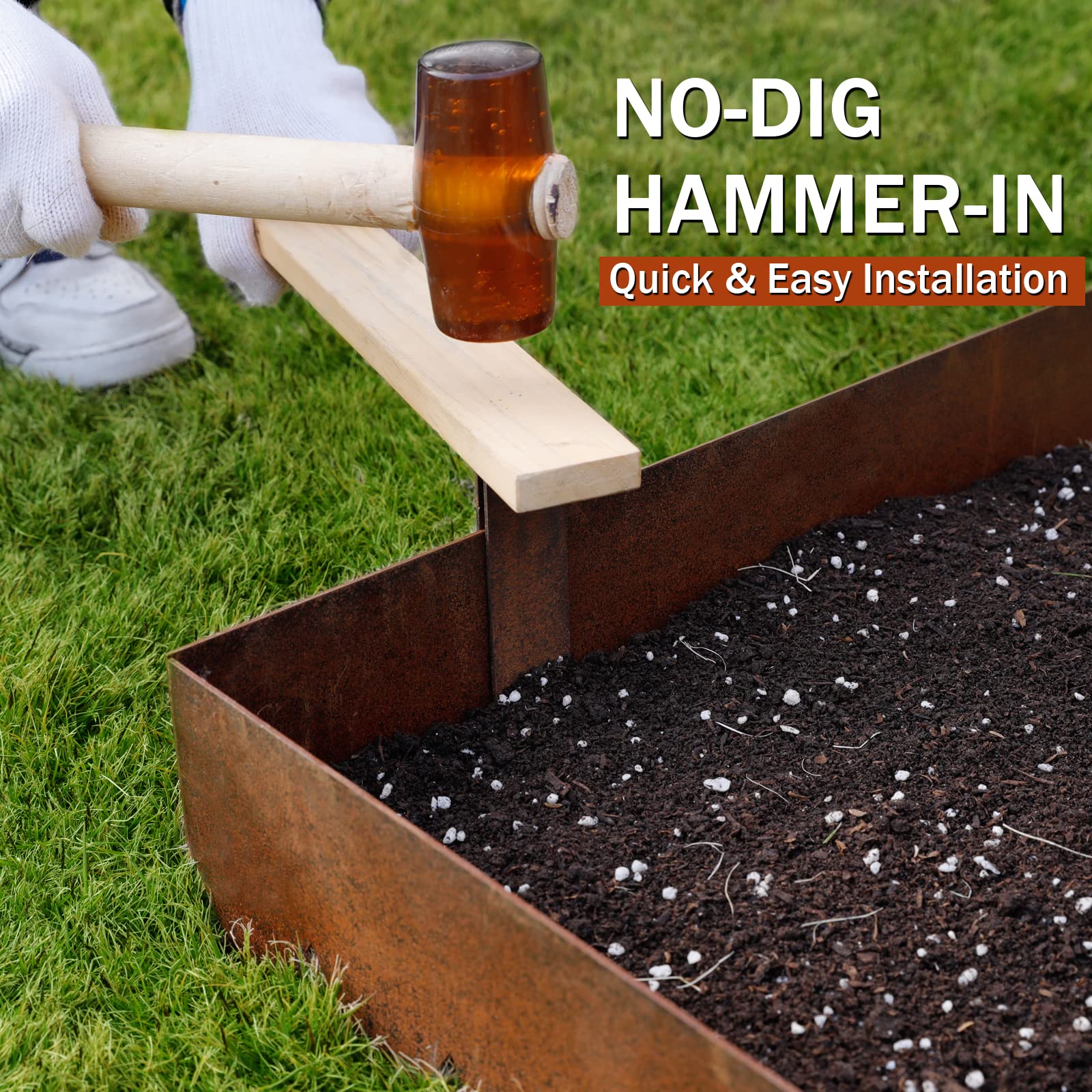 Worth Garden 6-Pack Pre-Rusted Cor-Ten Steel Landscape Edging - 40" L x 5.5" H (20ft Total) - No-Dig Hammer-in Heavy Duty 14-Gauge Metal Edging Border w/Clips & Protection Strips - Edge for Lawn Yard