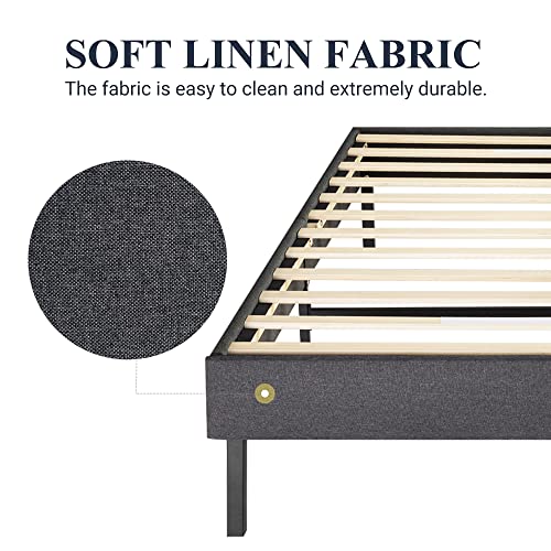 Allewie Full Size Upholstered Platform Bed Frame/Wood Slats Support/Low Profile Bed Frame/No Box Spring Needed/Easy Assembly/Dark Grey
