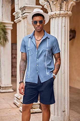 COOFANDY Men’s Linen Flat Front Shorts Casual Classic Fit 7" Summer Beach Shorts with Elastic Waist and Pockets, Navy Blue, XX-Large