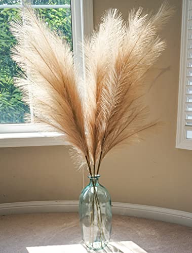 Boho Wish Faux Pampas Grass Decor Tall Set of 7 PCs -40 Inches Non-Shedding, Floor and Office Vase Filling-Fluffy Floral Branches -Wedding Decor- Home and Bedroom Table Decoration (Brown)