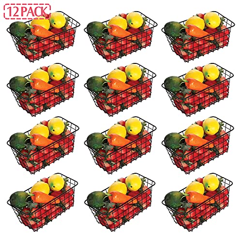 XINFULL 12 Pack Wire Storage Baskets Household Metal Wall-Mounted Containers Organizer Bins for Kitchen Bathroom Freezer Pantry Closet Laundry Room Cabinets Garage Shelf, Medium