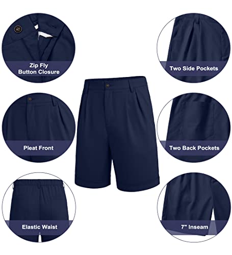 COOFANDY Men’s Linen Flat Front Shorts Casual Classic Fit 7" Summer Beach Shorts with Elastic Waist and Pockets, Navy Blue, XX-Large