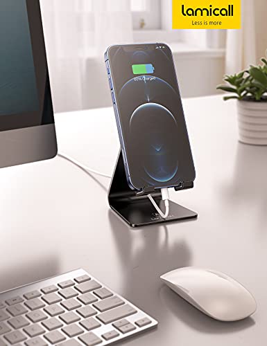 Adjustable Cell Phone Stand, Lamicall Desk Phone Holder, Cradle, Dock, Compatible with iPhone 14, Plus, Pro, Pro Max, 13 12 X XS,4-8" Phones, Office Accessories, All Android Smartphone, Black
