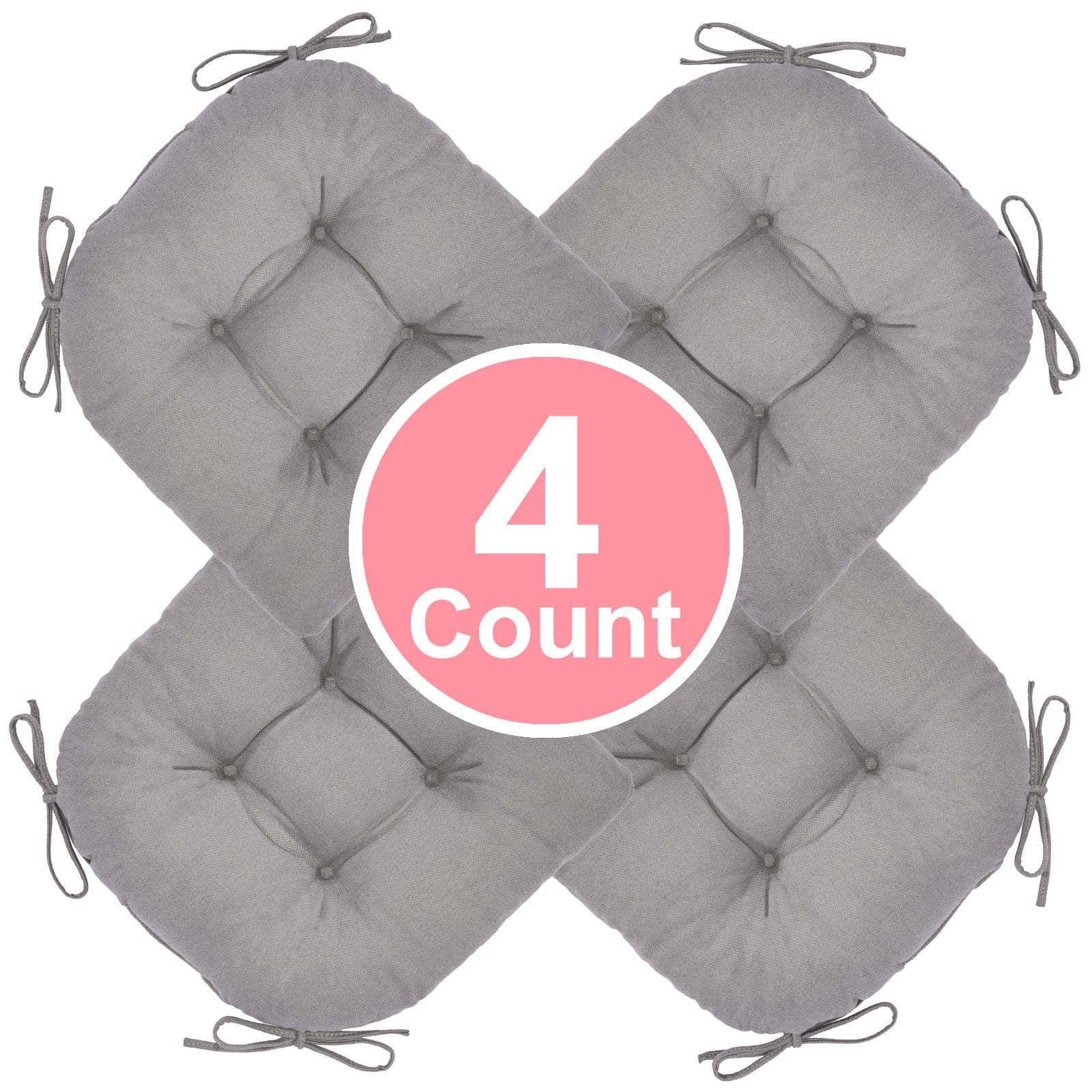 JAMPAYANG Chair Cushion, 4 Pack Chair Cushions for Dining Chairs, Chair Pads and Mat with Ties for Indoor Kitchen Seat and Desk (4 Count - 17 x 16 in, Light Grey)