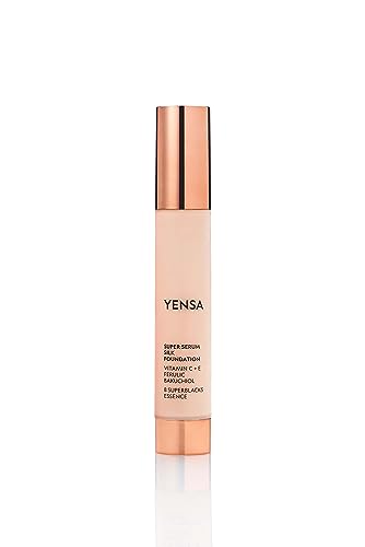 YENSA Serum Foundation Makeup - Super Silk Full Coverage Foundation Enriched with Peptides, Vitamin C & Ferulic Acid to Help Reduce Fine Lines, Wrinkles & Dark Circles - Light 1 (1 oz)