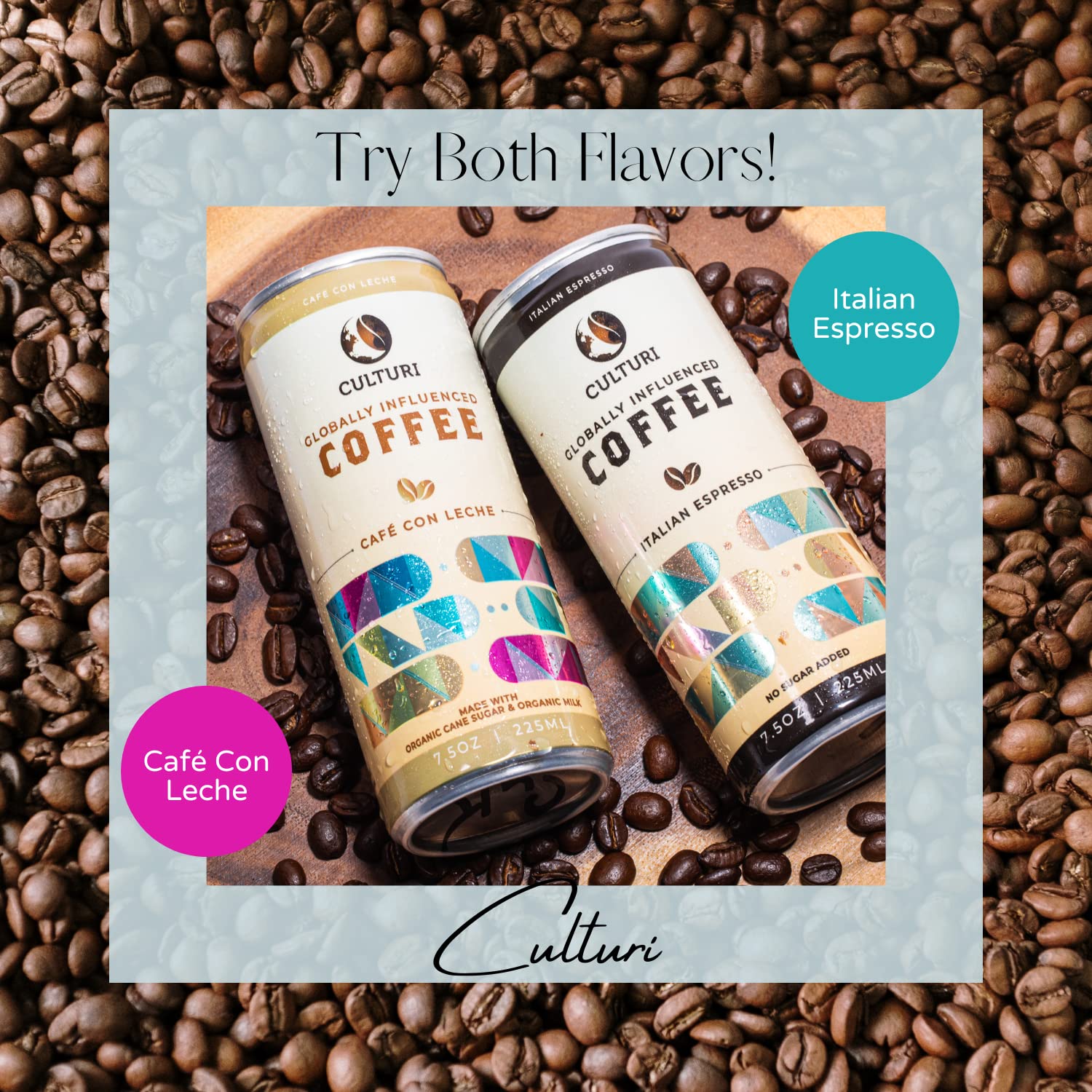 Culturi Organic Canned Coffee - All Natural Non-GMO Cold Brew Coffee with Whole Milk and Cane Sugar - Cafe Con Leche - Preservative Free, Shelf Stable, Best Served Cold (12 Pack of Cans)
