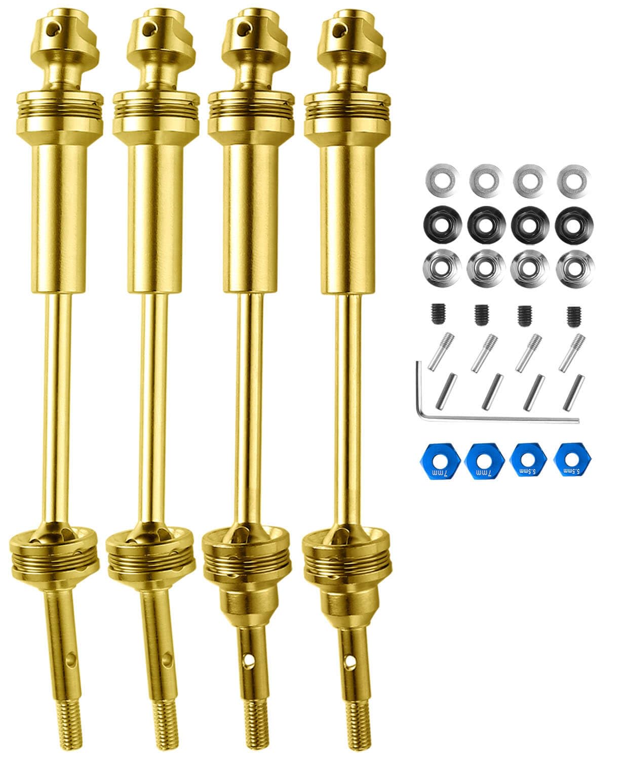 RC Stainless Steel Drive Shaft CVD Upgrades Part for 1/10 Slash VXL 4X4,Rustler VXL 4X4,Stampede VXL 4X4,Hoss VXL 4X4 4WD,4PCS Front Rear #45 Axles with Hex,Gold