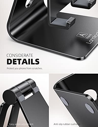 Adjustable Cell Phone Stand, Lamicall Desk Phone Holder, Cradle, Dock, Compatible with iPhone 14, Plus, Pro, Pro Max, 13 12 X XS,4-8" Phones, Office Accessories, All Android Smartphone, Black