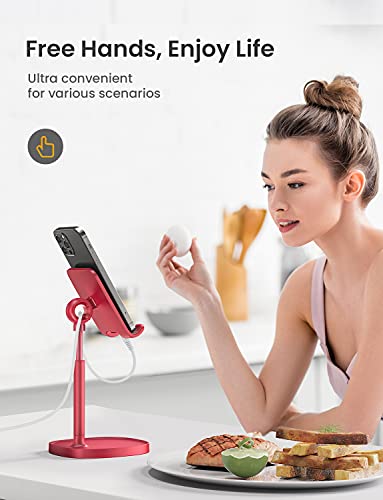 LISEN Cell Phone Stand,Angle Height Adjustable Stable Cell Phone Stand for Desk,Sturdy Aluminum Metal Phone Holder (Red)