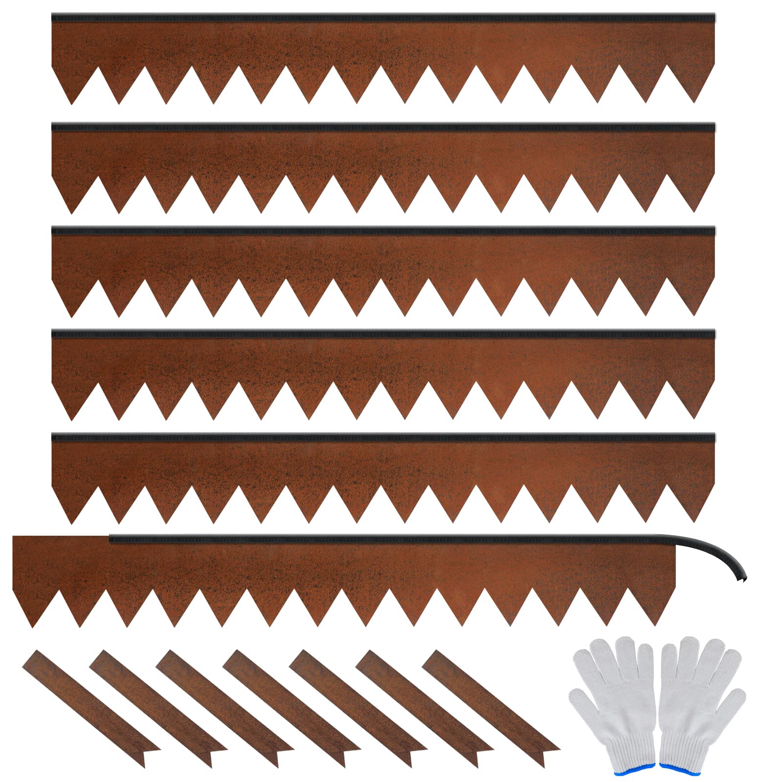 Worth Garden 6-Pack Pre-Rusted Cor-Ten Steel Landscape Edging - 40" L x 5.5" H (20ft Total) - No-Dig Hammer-in Heavy Duty 14-Gauge Metal Edging Border w/Clips & Protection Strips - Edge for Lawn Yard