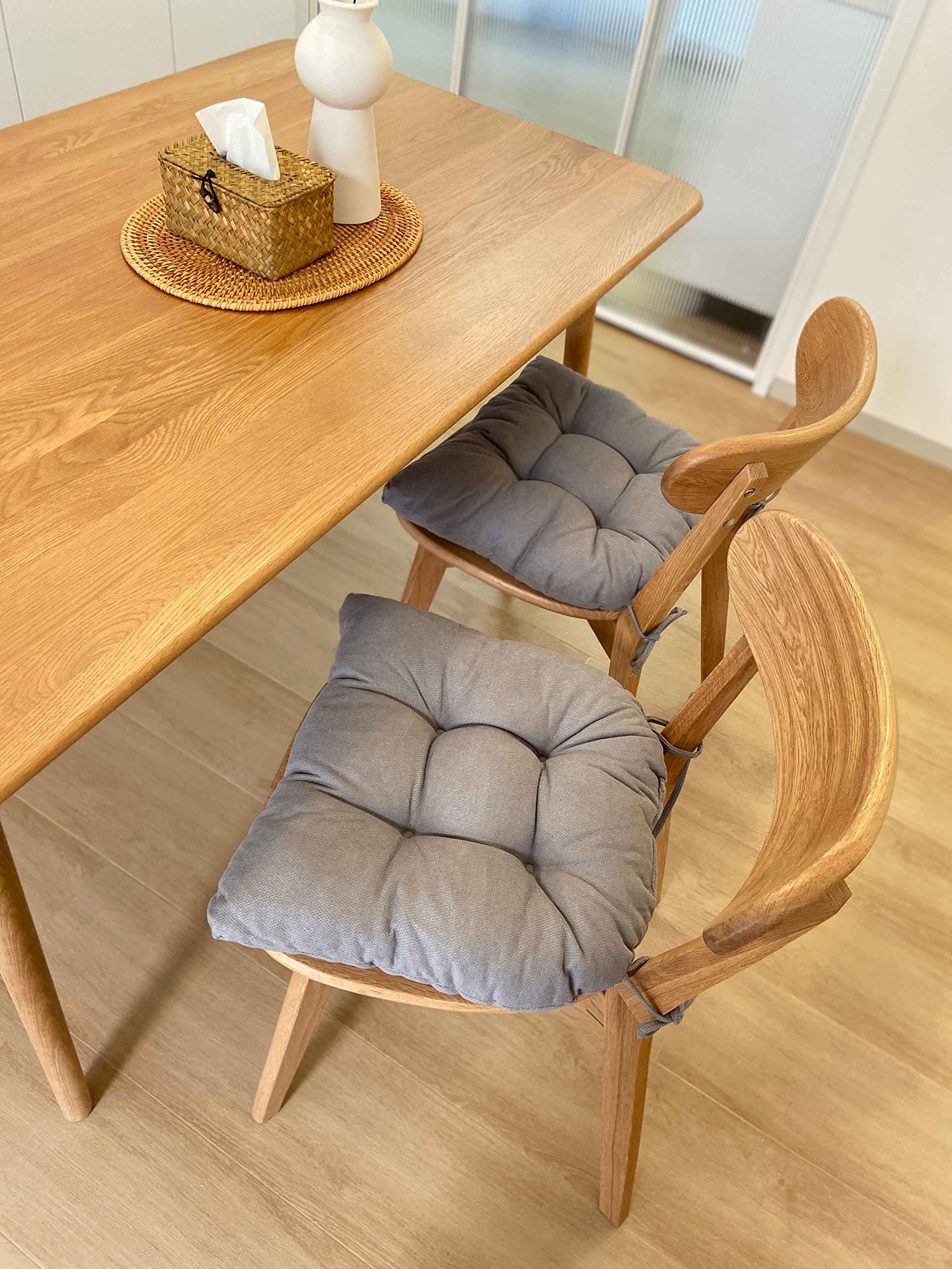 JAMPAYANG Chair Cushion, 4 Pack Chair Cushions for Dining Chairs, Chair Pads and Mat with Ties for Indoor Kitchen Seat and Desk (4 Count - 17 x 16 in, Light Grey)
