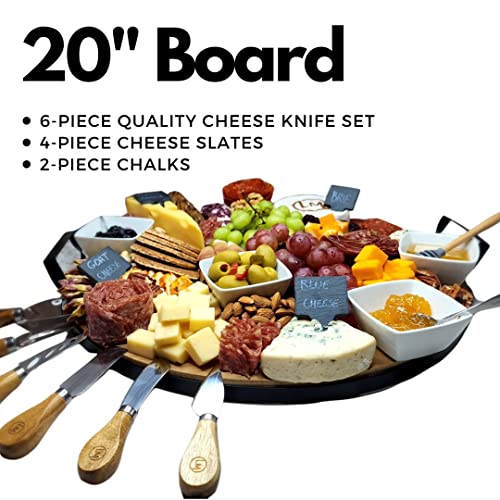 LIVMORE Large Round Wooden Tray Solid Serving with Handle Acacia Wood Circle Platter Decorative Charcuterie Cheese Board Oversized Ottoman Home Breakfast Tea Coffee Fruit Party Dinner