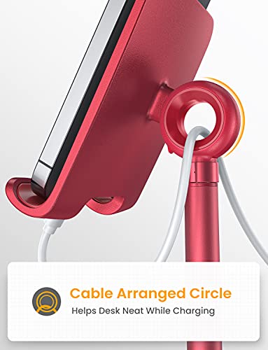 LISEN Cell Phone Stand,Angle Height Adjustable Stable Cell Phone Stand for Desk,Sturdy Aluminum Metal Phone Holder (Red)