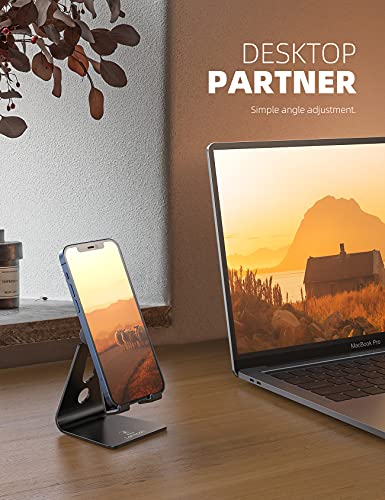 Adjustable Cell Phone Stand, Lamicall Desk Phone Holder, Cradle, Dock, Compatible with iPhone 14, Plus, Pro, Pro Max, 13 12 X XS,4-8" Phones, Office Accessories, All Android Smartphone, Black