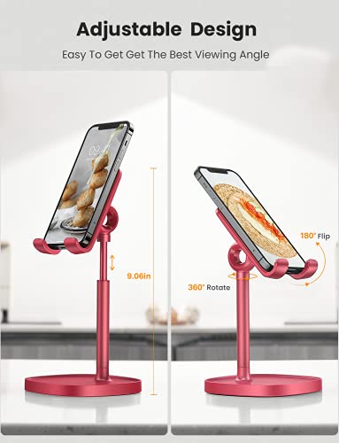 LISEN Cell Phone Stand,Angle Height Adjustable Stable Cell Phone Stand for Desk,Sturdy Aluminum Metal Phone Holder (Red)