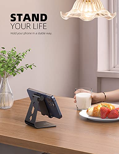 Adjustable Cell Phone Stand, Lamicall Desk Phone Holder, Cradle, Dock, Compatible with iPhone 14, Plus, Pro, Pro Max, 13 12 X XS,4-8" Phones, Office Accessories, All Android Smartphone, Black