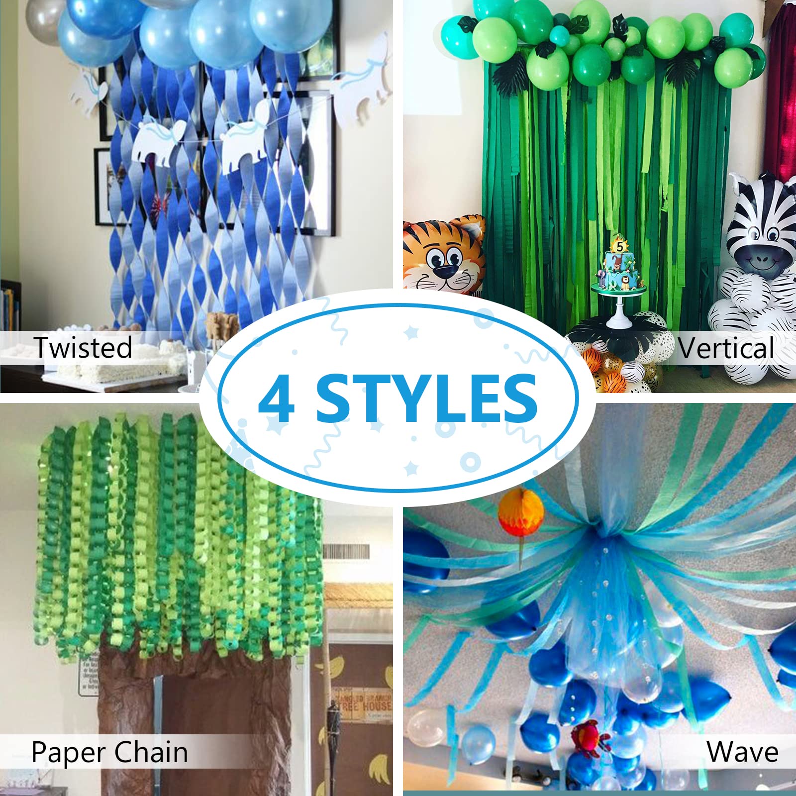 PartyWoo, 51 pcs Blue Balloons and Crepe Paper for Balloon Garland, General Audience, Unisex, Birthday, Wedding Decorations