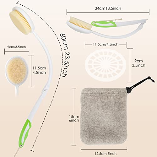 Back Shower Brush for Men and Women, Bath Brush with Quick Dry Wrap, 23.5" Foldable Extra Long Handle Curved Body Cleaning Back Scrubber, Suitable for Elderly,Disabled,Seniors,Pregnant - LYIGEOL