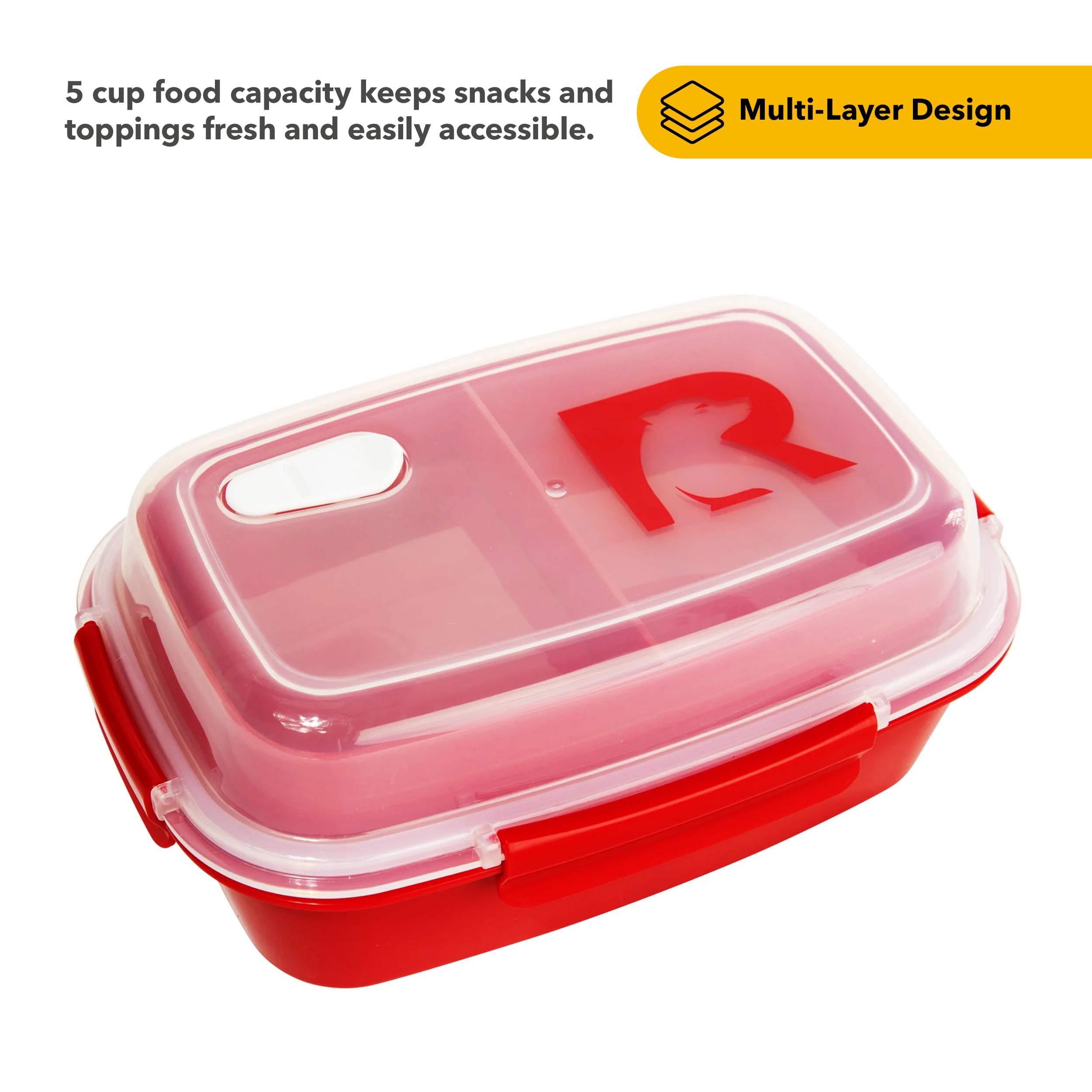RTIC 5 Compartment Lunch Containers, Hot Food Container With Lid For Adults Or Kids, Microwave Safe Divided Snack Lunch Box For Work, School Or Travel, Reusable, BPA Free With Vent Space, Red