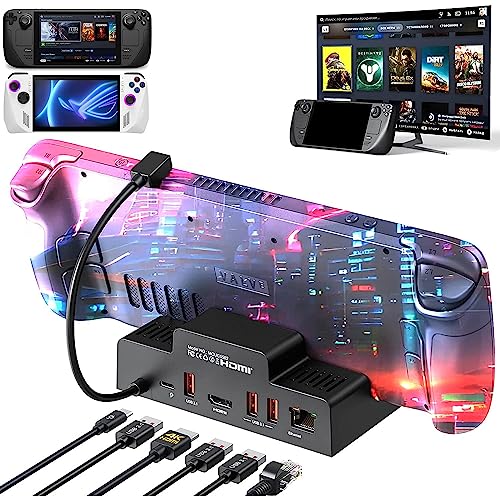 Docking Station for Steam Deck/Rog Ally, MOKiN 6 in1 Steam Deck Dock with HDMI 4K@60Hz, Gigabit Ethernet, PD 3.0 Fast Charging and 3 USB-A 3.1 Port for Steam Deck