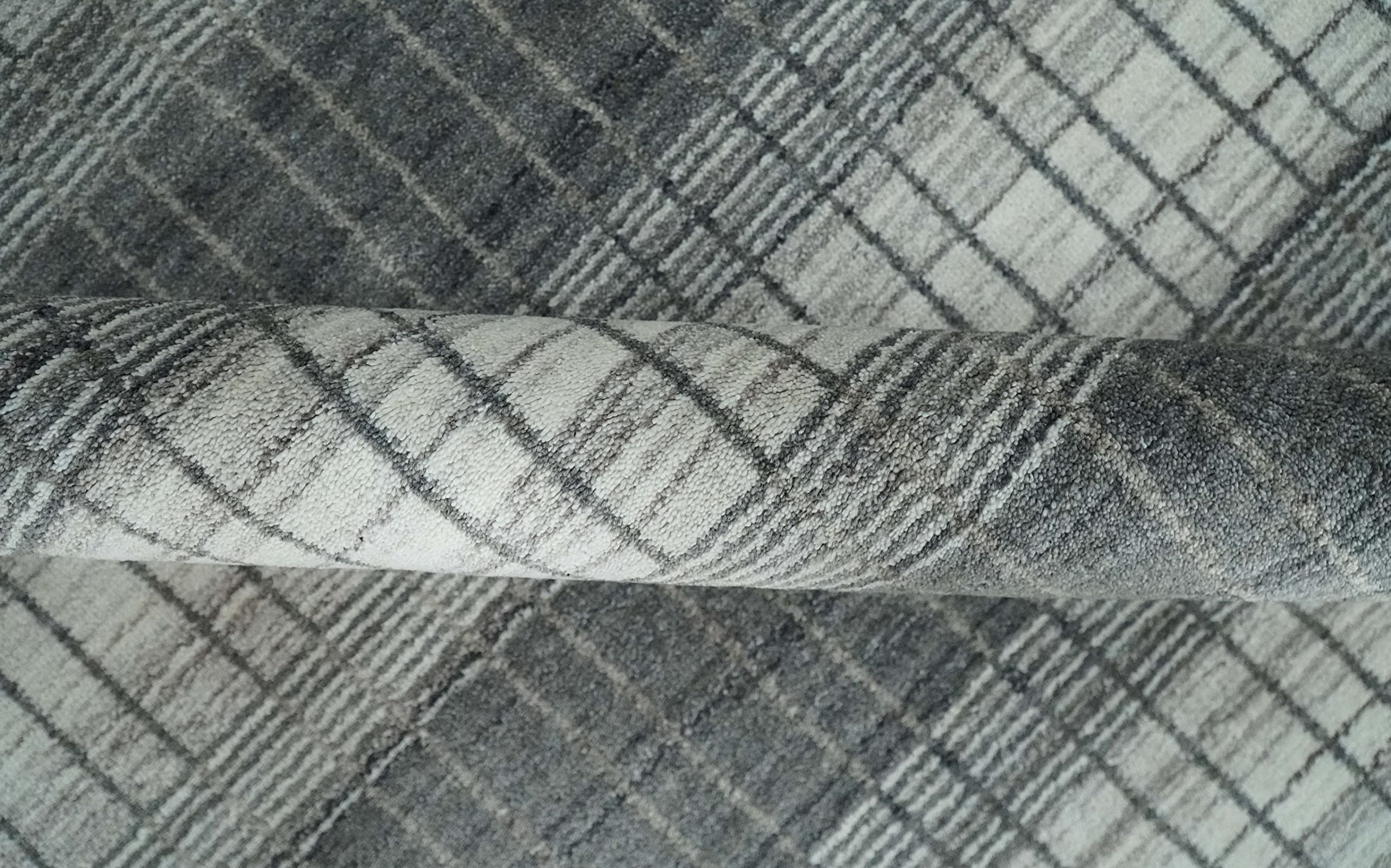 Modern Hand Made Stripes Scandinavian Blended Wool Flatwoven Area Rug, Ivory, Gray and Brown, 8x10 | KE23810