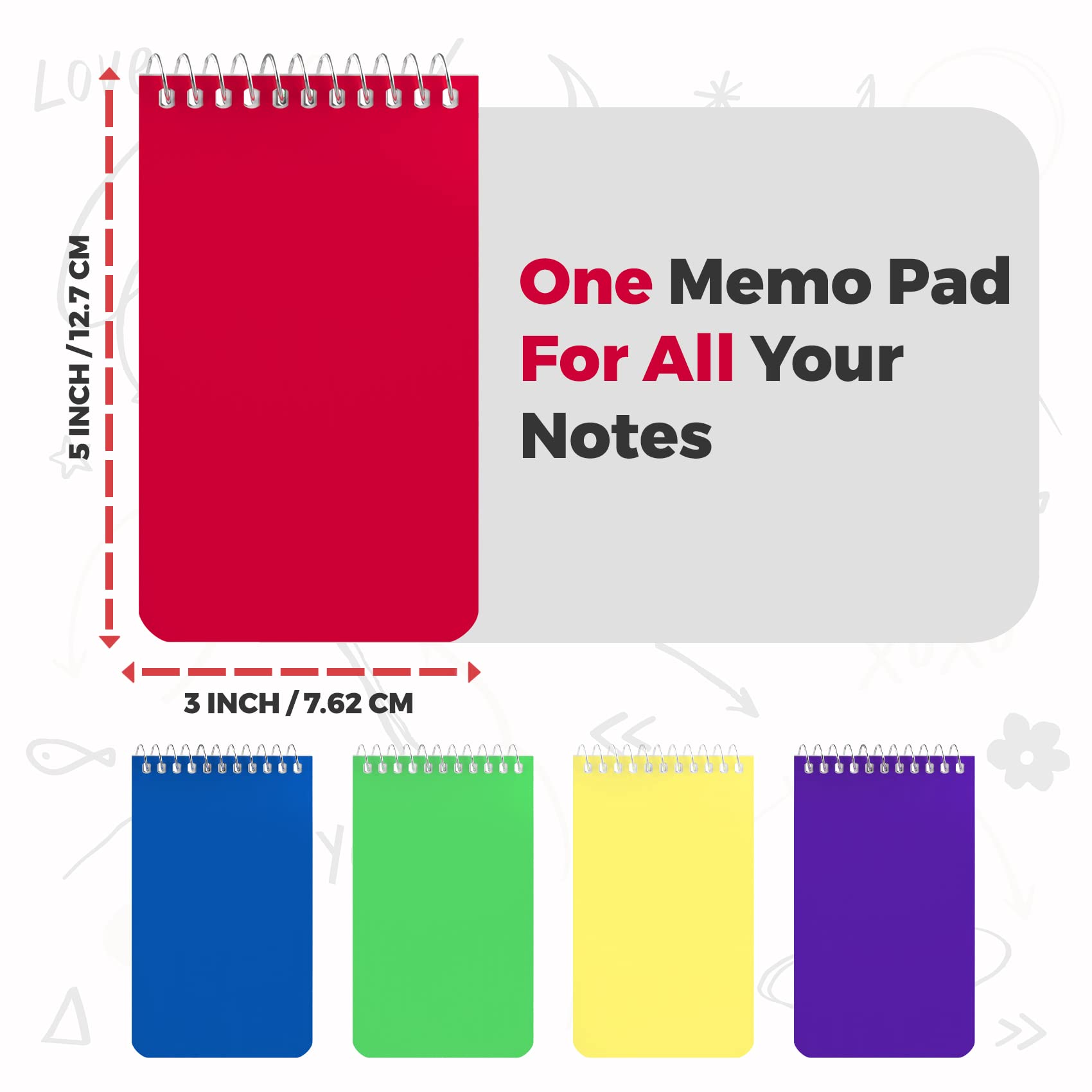 Alitte Small Notebooks, Spiral Notepads 3x5 - (Pack of 5) Pocket Notebook, Memo Pads For Home, Office, College, School - Lined College Ruled Paper - 5 Colored Notebooks, 75 Sheets Per Notebook