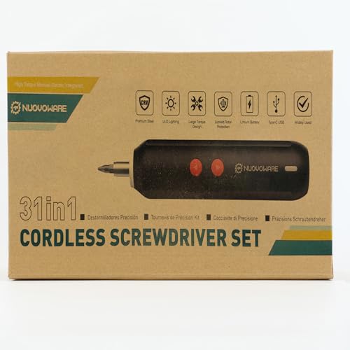 Nuovoware 5V Electric Precision Screwdriver Set, Rechargable Cordless Screwdriver 20 Magnetic Bits, LED Light Sockets Hex Shaft Drill Bits, Portable Repair Tool Set for Furnitures Phone Camera Laptop