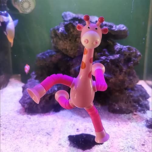 Telescopic Giraffe Suction Toys 4PCS, Telescopic Suction Cup Giraffe Toy Shape Changing Giraffe Telescopic Tube Suction Toys Stretch & Decompress Educational Sensory Toys for Kids (with Light)