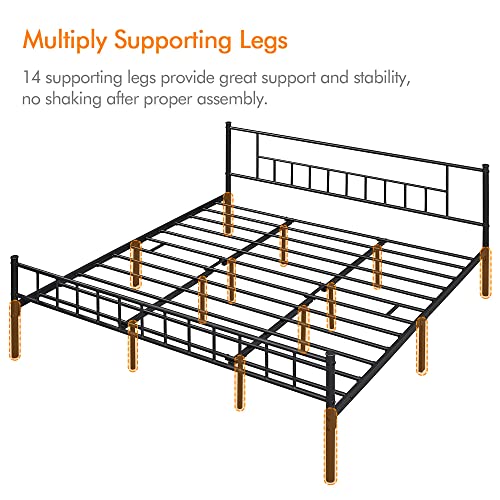 Topeakmart California King Size Metal Bed Frame, Platform Bed Frame with Headboard and Footboard/No Box Spring Needed/Steel Slat Support/Under Bed Storage/Black