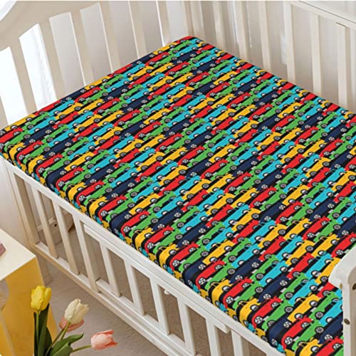 Race Car Themed Fitted Crib Sheet,Standard Crib Mattress Fitted Sheet Toddler Bed Mattress Sheets-Crib Mattress Sheet or Toddler Bed Sheet,28โ x52โ,Charcoal Grey Multicolor