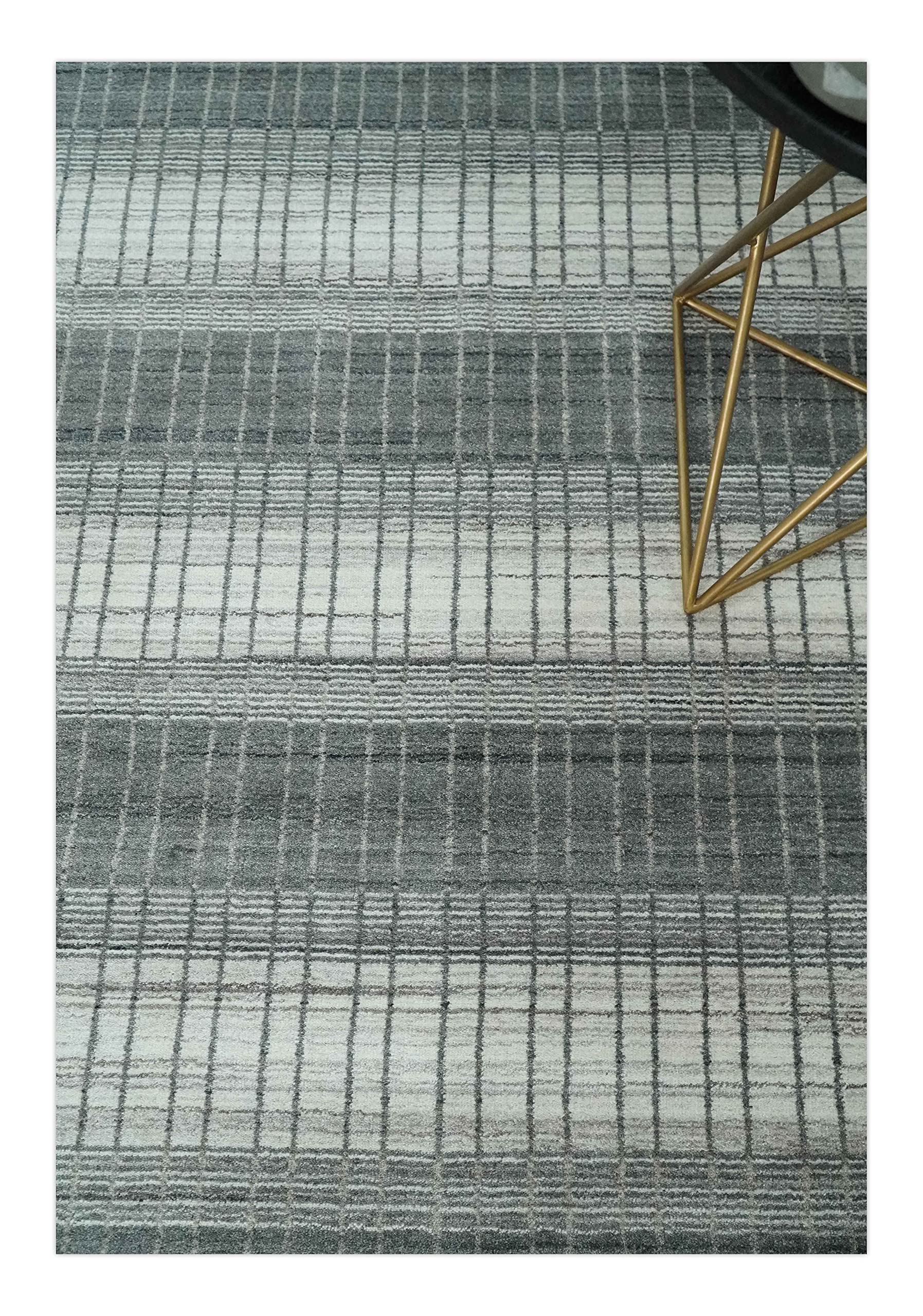 Modern Hand Made Stripes Scandinavian Blended Wool Flatwoven Area Rug, Ivory, Gray and Brown, 8x10 | KE23810