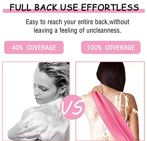 4 Pack Exfoliating Back Scrubber with Handles, Nylon Extended Length Bath Towel Shower Back Washer Exfoliating Washcloth Rear Scrub Stretchable for Body Shower Deep Cleaning Massages
