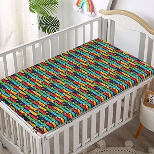 Race Car Themed Fitted Crib Sheet,Standard Crib Mattress Fitted Sheet Toddler Bed Mattress Sheets-Crib Mattress Sheet or Toddler Bed Sheet,28โ x52โ,Charcoal Grey Multicolor