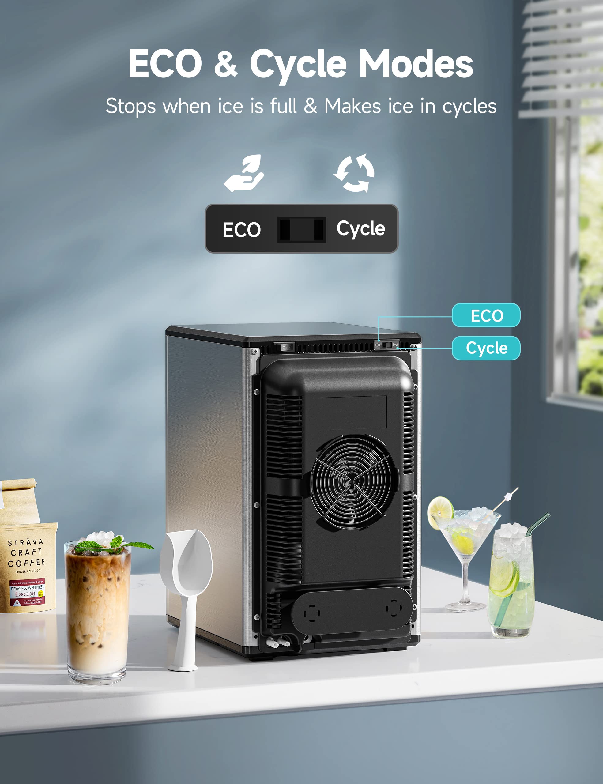 HiCOZY Dual-Mode Nugget Ice Maker Countertop, Compact Crushed Ice Maker, Produce Ice in 5 Mins, 55LB Per Day, Self-Cleaning and Automatic Water Refill (Black)