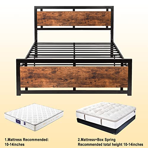 Codesfir Queen Bed Frame with Headboard and Footboard, Heavy Duty Platform Metal Bed Frame with Strong 4 U-Shaped Support Frames & 12 Strong Wood Slat Support, No Box Spring, Easy Assembly