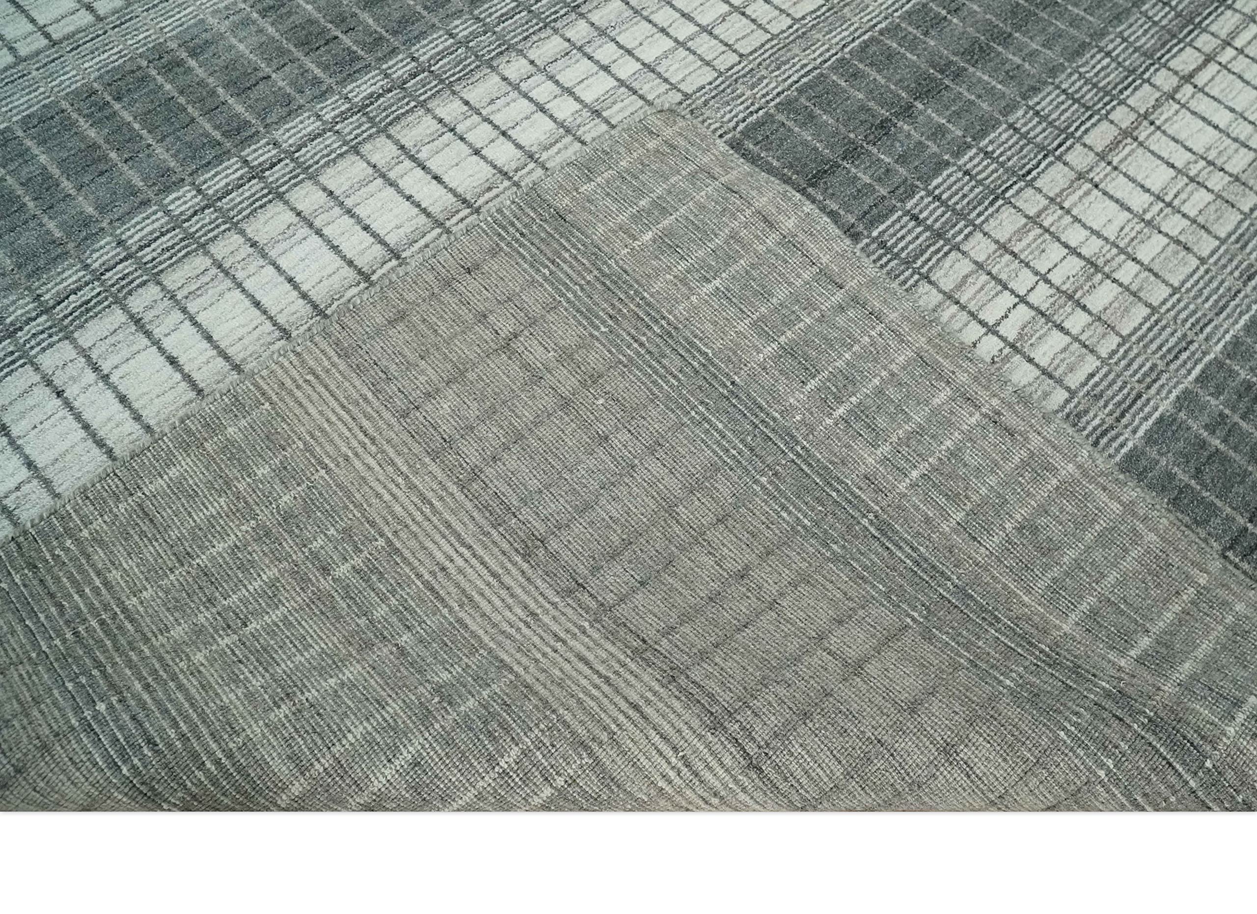 Modern Hand Made Stripes Scandinavian Blended Wool Flatwoven Area Rug, Ivory, Gray and Brown, 8x10 | KE23810