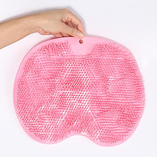 Shower Shower Foot & Back Scrubber,New Wall Mounted Back Scrubber, Silicone Bath Massage Cushion Brush with Suction Cups,Bathroom Wash Foot Mat Exfoliating Dead Skin Foot Brush (Pink)