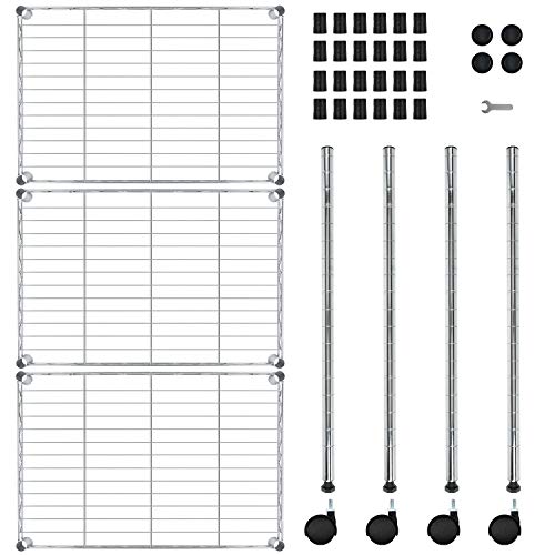 YSSOA Heavy Duty 3-Shelf Shelving with Wheels, Adjustable Storage Units, Steel Organizer Wire Rack, Plug Version, Plug Version, 23" W x 13" D x 30" H, Chrome
