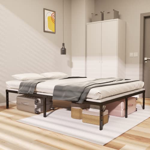 ALDRICH 14 Inch Metal King Size Bed Frame - Double Black Basic Anti Squeak Steel Slats Platform, Easy Assembly Heavy Duty Noise Free Bedframes, No Box Spring Needed