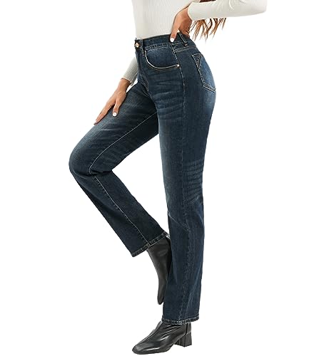 MetHera Women's Rolla Vintage High Rise Stretch Straight Leg Jeans (10, San Diego)