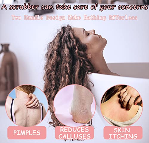 4 Pack Exfoliating Back Scrubber with Handles, Nylon Extended Length Bath Towel Shower Back Washer Exfoliating Washcloth Rear Scrub Stretchable for Body Shower Deep Cleaning Massages