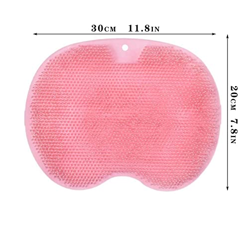 Shower Shower Foot & Back Scrubber,New Wall Mounted Back Scrubber, Silicone Bath Massage Cushion Brush with Suction Cups,Bathroom Wash Foot Mat Exfoliating Dead Skin Foot Brush (Pink)