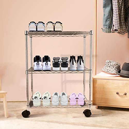 YSSOA Heavy Duty 3-Shelf Shelving with Wheels, Adjustable Storage Units, Steel Organizer Wire Rack, Plug Version, Plug Version, 23" W x 13" D x 30" H, Chrome