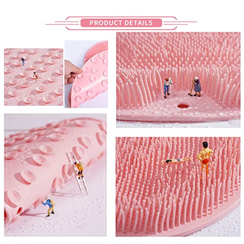 Shower Shower Foot & Back Scrubber,New Wall Mounted Back Scrubber, Silicone Bath Massage Cushion Brush with Suction Cups,Bathroom Wash Foot Mat Exfoliating Dead Skin Foot Brush (Pink)