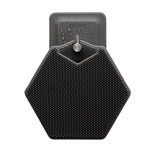 Tooletries - Body Scrubber & Storage Hook - Silicone Toiletry Organizer, Shower & Bathroom Accessory - Features Silicone-Grip Technology, Removable & Reusable - Charcoal